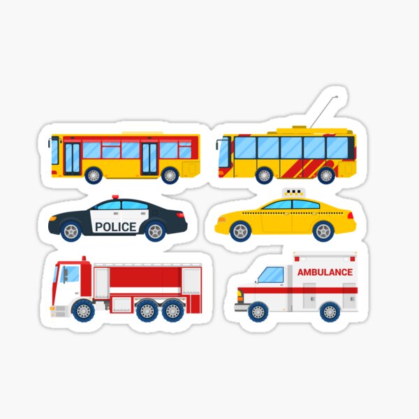 "City Transportation Set with Bus, Trolley and Taxi. " Sticker for Sale ...