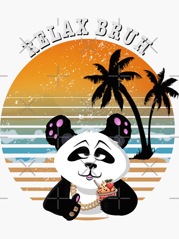 "Retro bruh panda with gold and ice cream " Sticker for Sale by ...