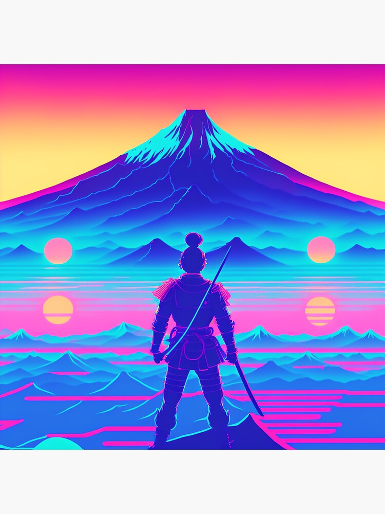 "A samurai with his sword in his hand looking at Mount Fuji in ...