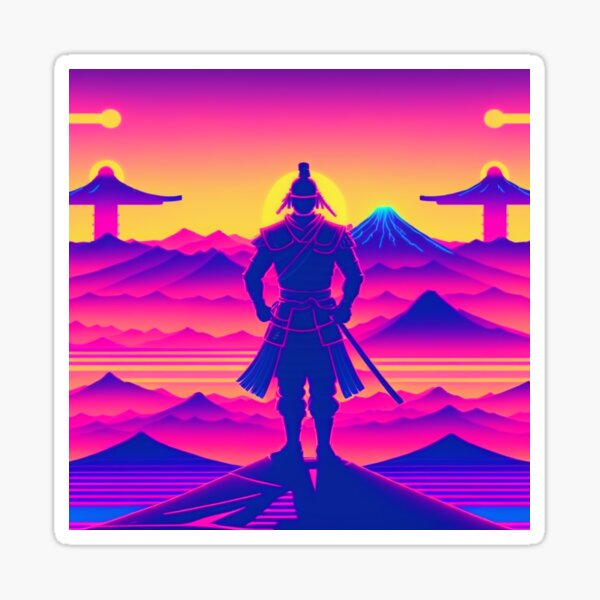 "A samurai looking at the sun at dawn in vaporwave style" Sticker for ...