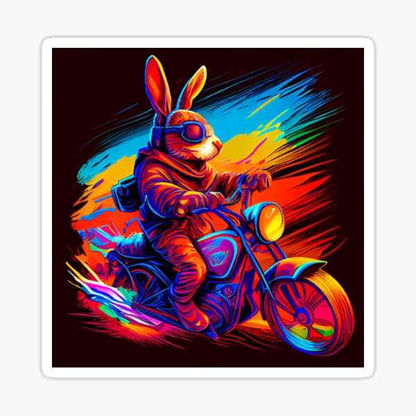 "Colorful Rabbit Driving A Motorcycle" Sticker for Sale by frigamribe88 ...