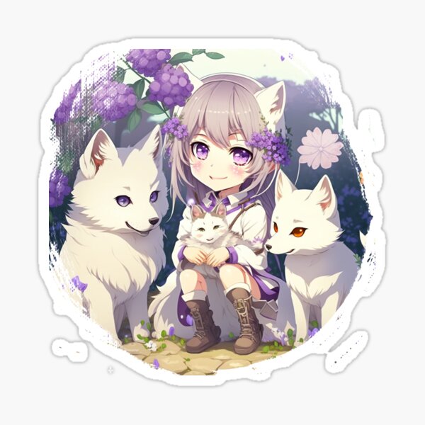 "An adventurous girl with two cute wolves" Sticker for Sale by Wolf ...
