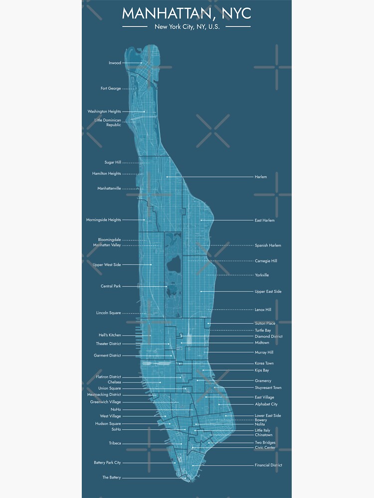"Manhattan Neighborhoods Map (Manhattan Island)" Sticker for Sale by ...