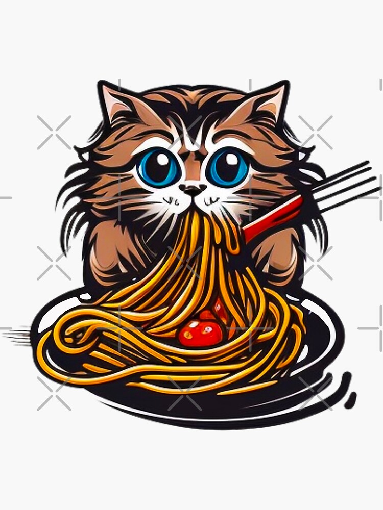 "Cat eating spaghetti a Spaghetti Cat" Sticker for Sale by ValleyDream ...