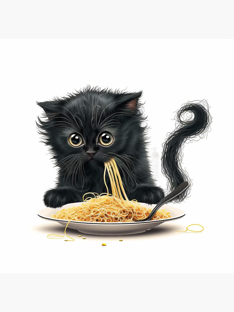 "Cat eating spaghetti, black kity" Sticker for Sale by pixeldizajn ...