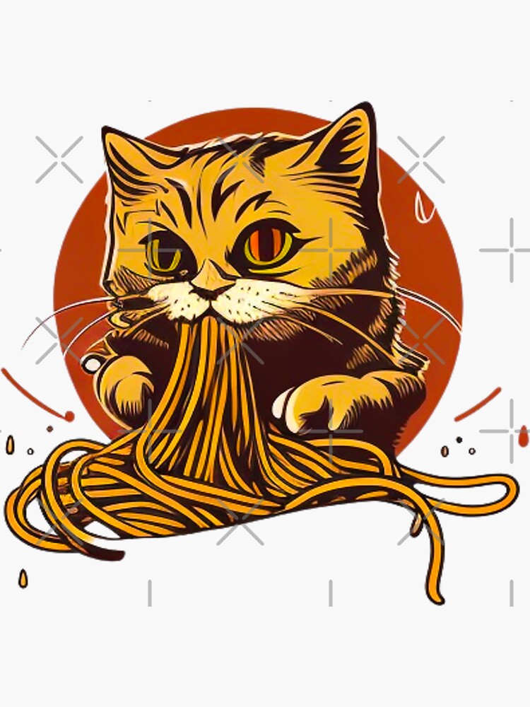 "Cat eating spaghetti a Spaghetti Cat" Sticker for Sale by ValleyDream ...