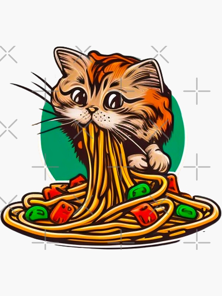 "Cat eating spaghetti a Spaghetti Cat" Sticker for Sale by ValleyDream ...