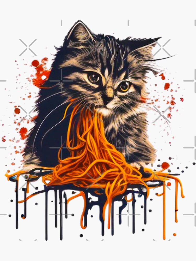 "Cat eating spaghetti a Spaghetti Cat" Sticker for Sale by ValleyDream ...
