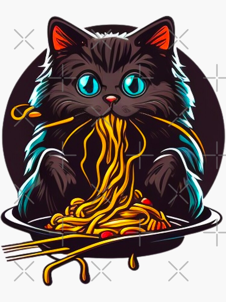 "Cat eating spaghetti a Spaghetti Cat" Sticker for Sale by ValleyDream ...