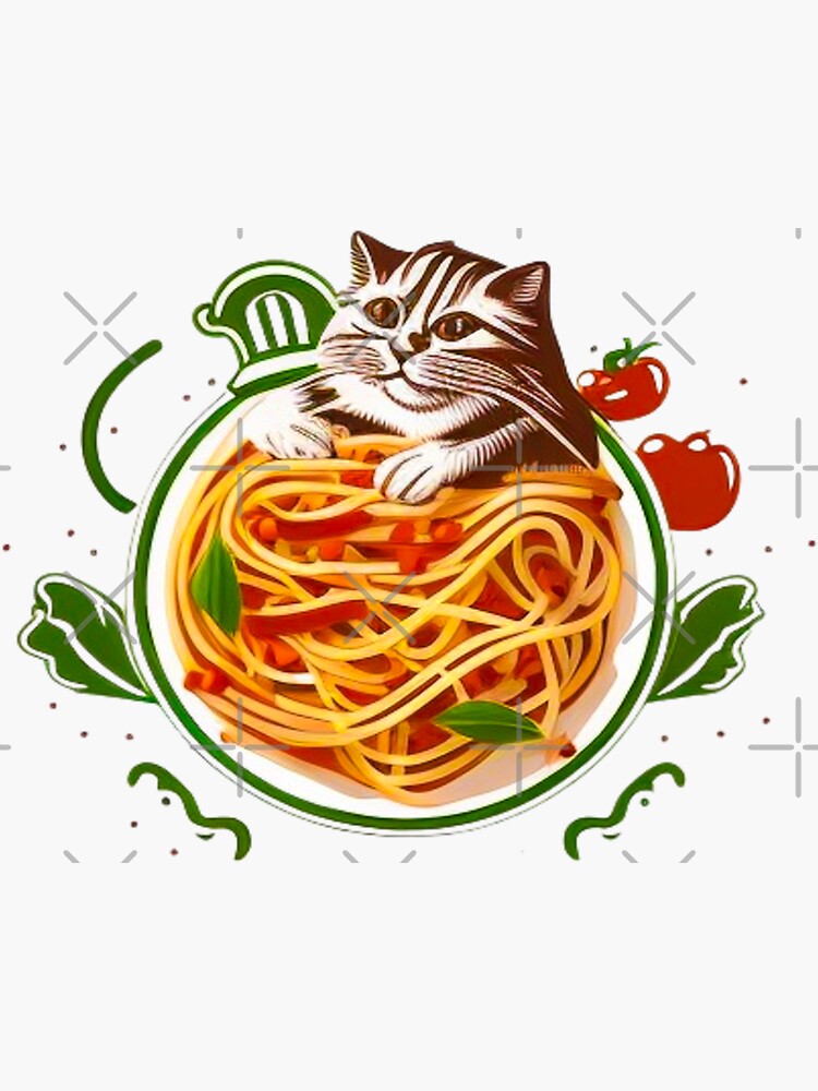 "Cat eating spaghetti a Spaghetti Cat" Sticker for Sale by ValleyDream ...