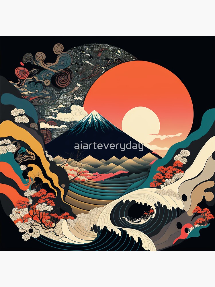 "Old Japan with mount fuji" Sticker for Sale by aiarteveryday | Redbubble