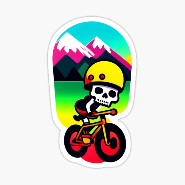"Biker Skeleton Mountain Biking - Cool Funny Cartoon Style Skull Face ...
