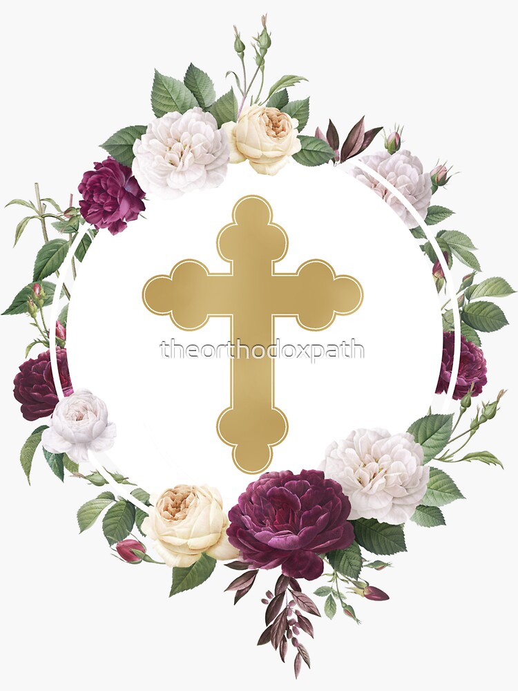"Feminine and Golden Floral Christian Orthodox Cross " Sticker for Sale ...