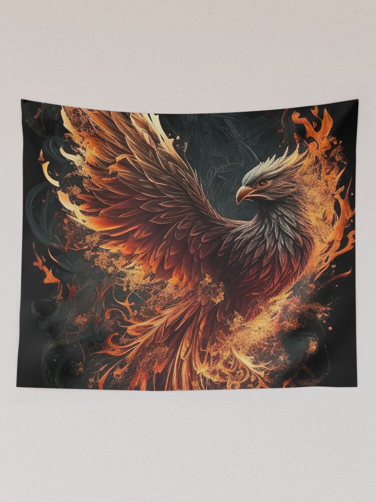 "Fiery phoenix rising illustration" Tapestry for Sale by Remco Kouw ...