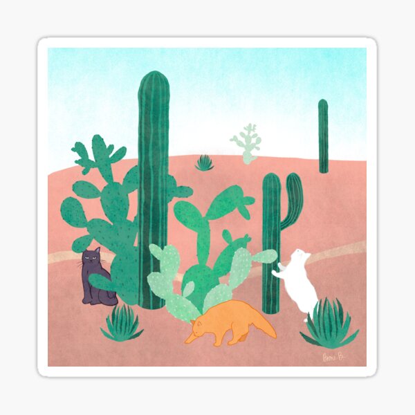 "Cactus & Cats in the Desert" Sticker for Sale by Booneb | Redbubble