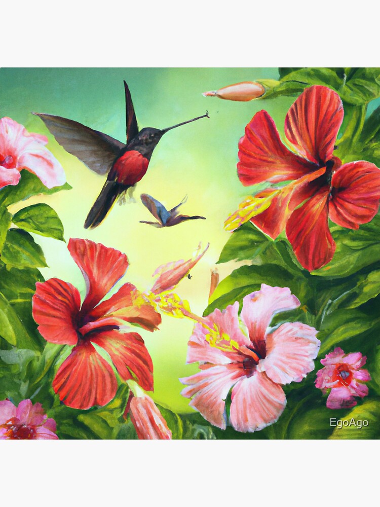 "HAWAIIAN GREENERY AND HIBISCUS FLOWERS AND HUMMINGBIRDS" Sticker for ...