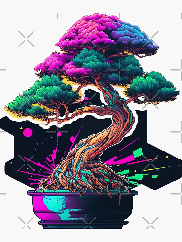"Synthwave Bonsai Tree" Sticker for Sale by RoninCreator | Redbubble