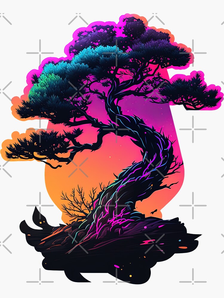 "Synthwave Bonsai Tree" Sticker for Sale by RoninCreator | Redbubble