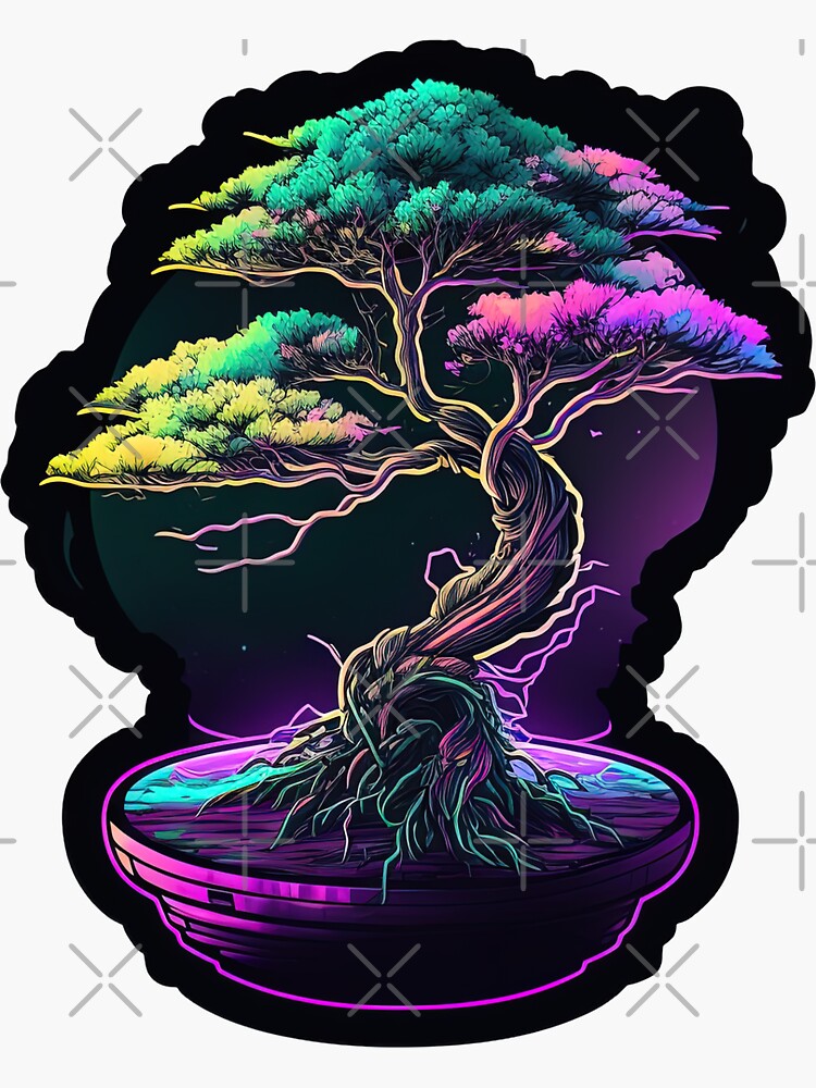 "Synthwave Bonsai Tree" Sticker for Sale by RoninCreator | Redbubble