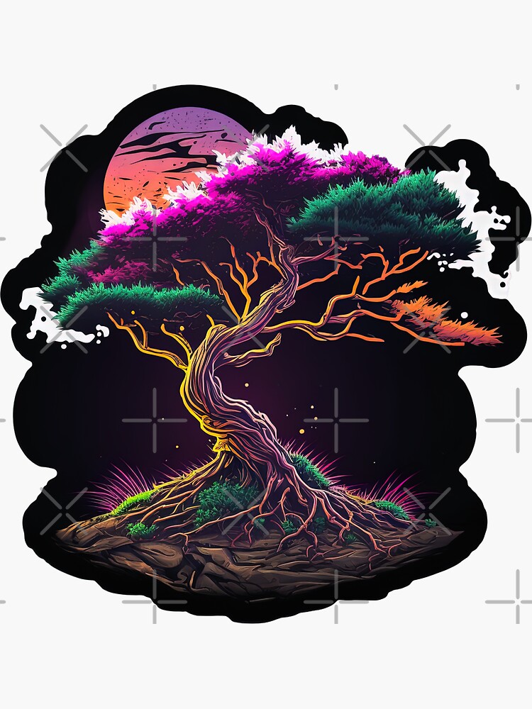 "Synthwave Bonsai Tree" Sticker for Sale by RoninCreator | Redbubble