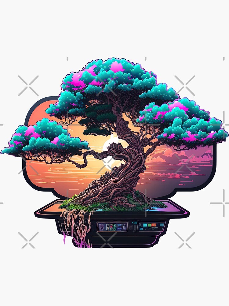 "Synthwave Bonsai Tree" Sticker for Sale by RoninCreator | Redbubble