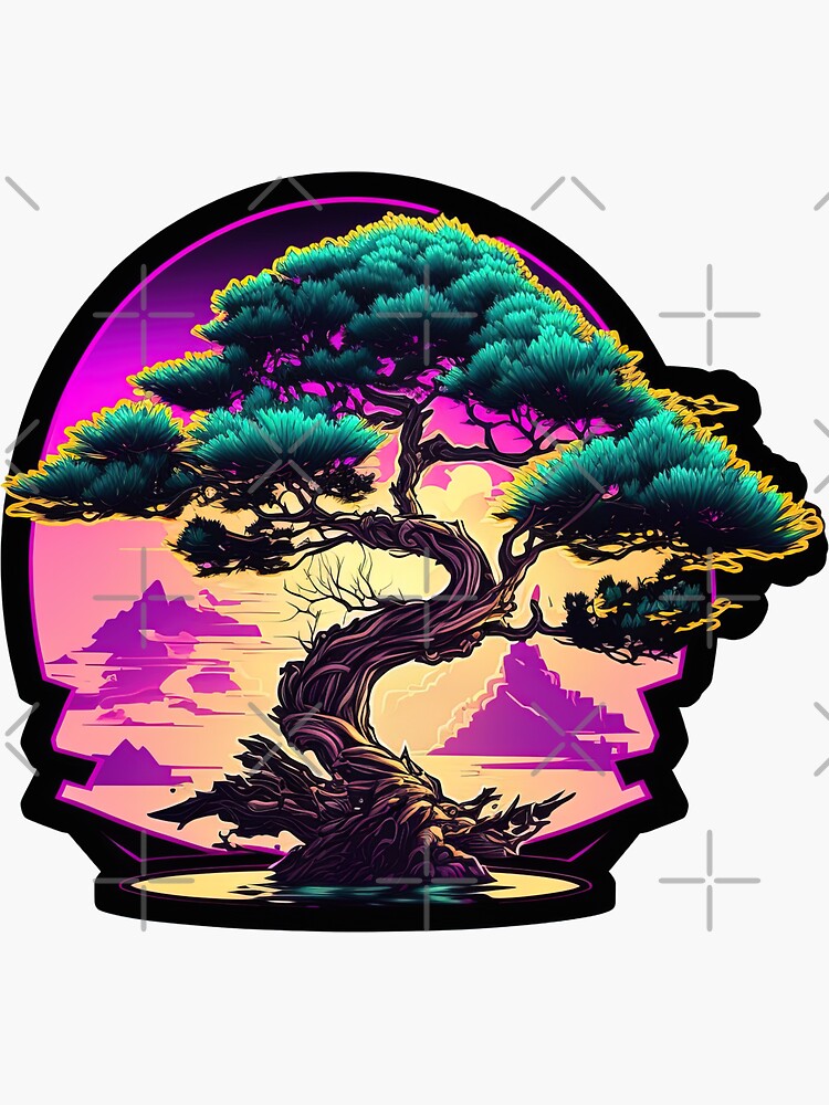 "Synthwave Bonsai Tree" Sticker for Sale by RoninCreator | Redbubble