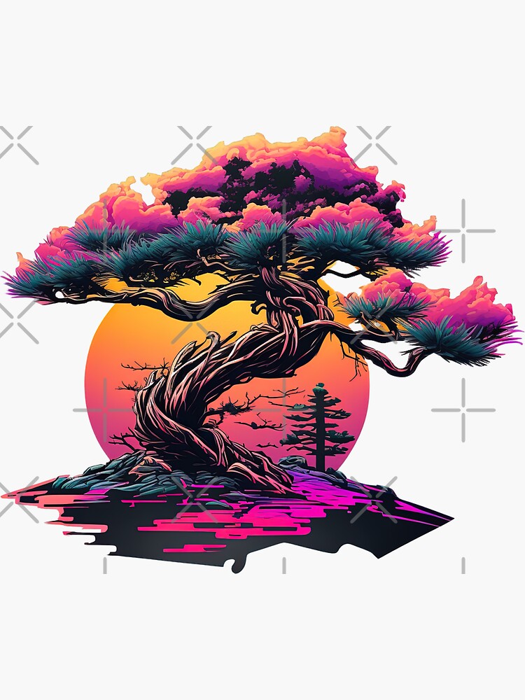 "Synthwave Bonsai Tree" Sticker for Sale by RoninCreator | Redbubble