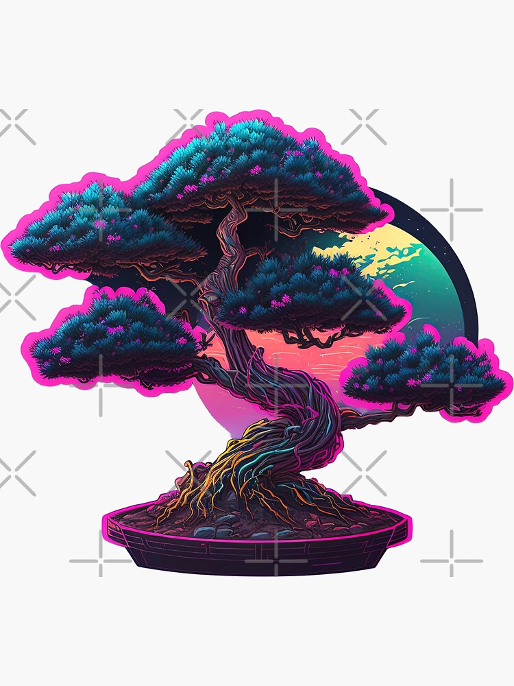 "Synthwave Bonsai Tree" Sticker for Sale by RoninCreator | Redbubble