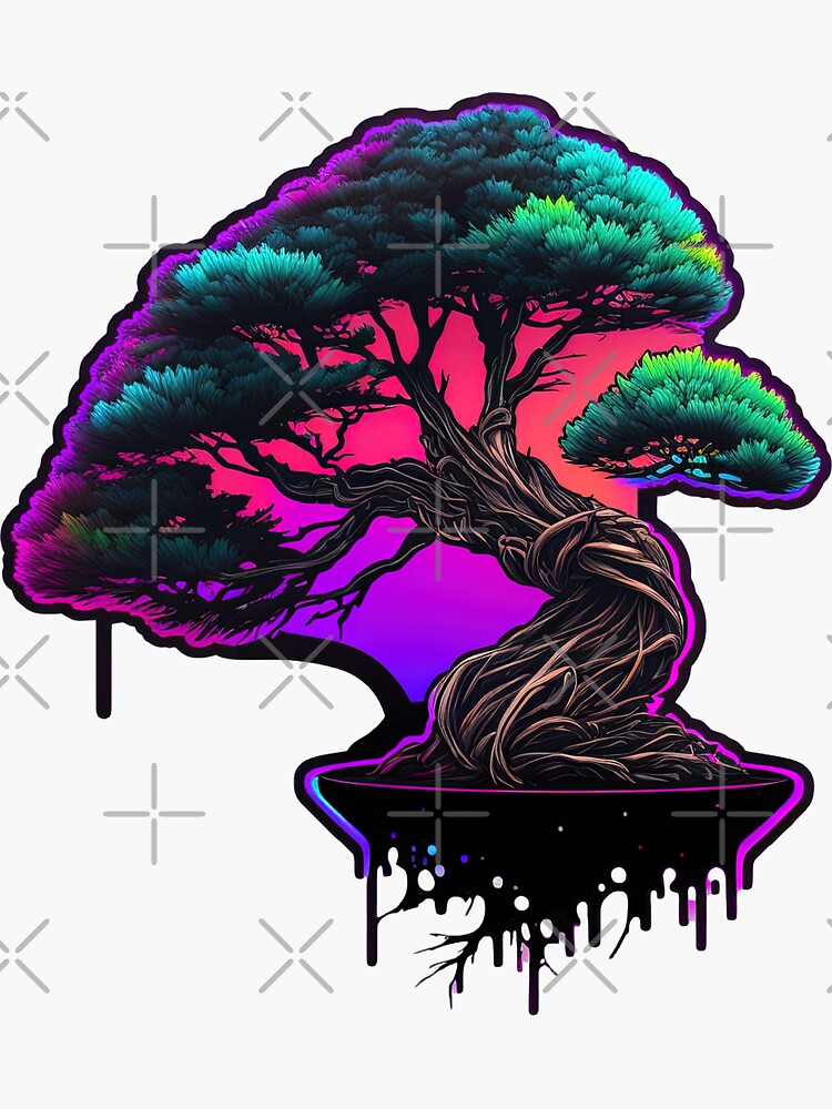 "Synthwave Bonsai Tree" Sticker for Sale by RoninCreator | Redbubble
