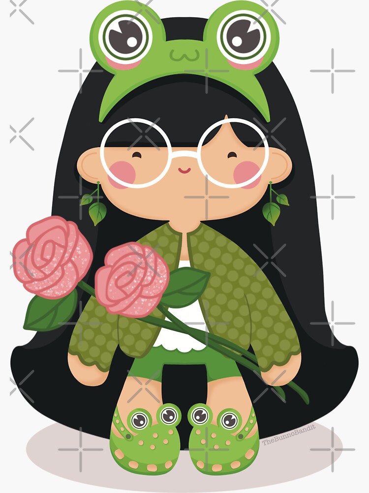 "Froggy Crocs Green Floral Cute Girl Glasses" Sticker for Sale by ...