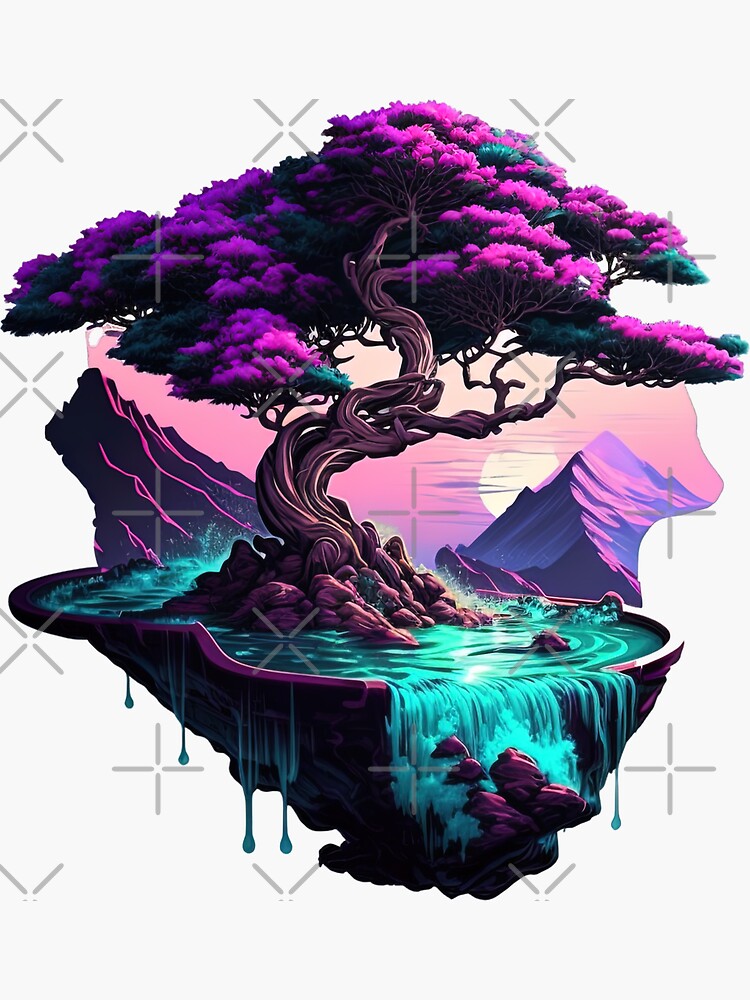 "Synthwave Bonsai Tree" Sticker for Sale by RoninCreator | Redbubble