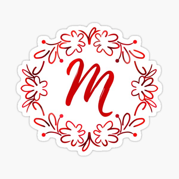 "M alphabet red color floral Monogram - letter M / initial M" Sticker ...