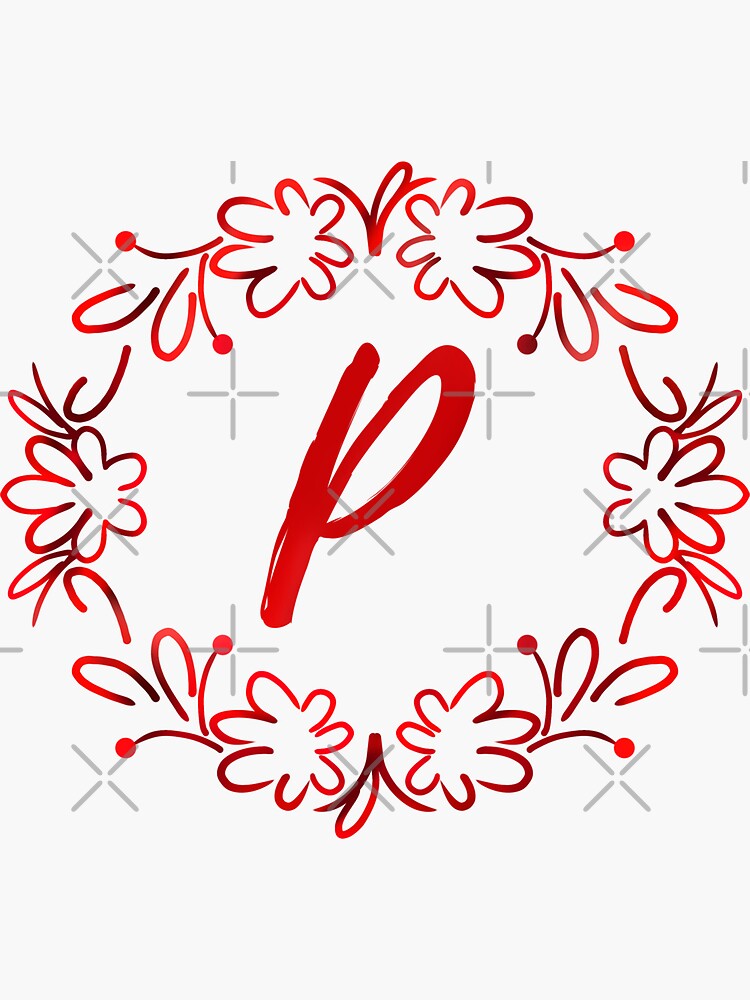 "P alphabet red color floral Monogram - letter P / initial P" Sticker ...