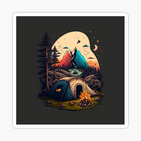 "camping tent with camp fire" Sticker for Sale by Camp Outfit | Redbubble