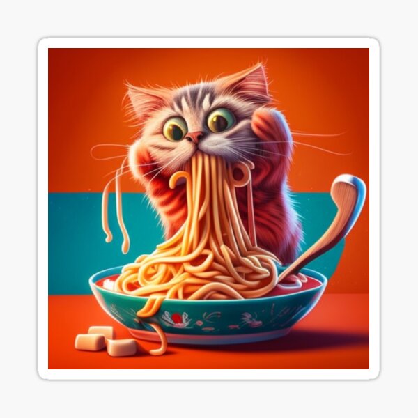 "Cat eating spaghetti a Spaghetti Cat" Sticker for Sale by ValleyDream ...