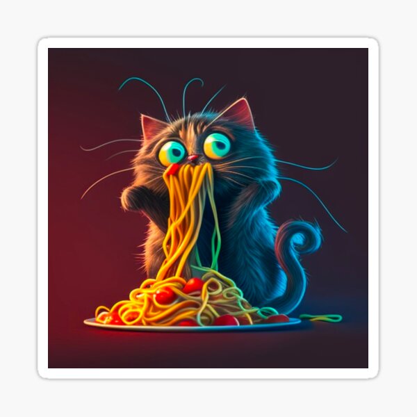 "Cat eating spaghetti a Spaghetti Cat" Sticker for Sale by ValleyDream ...