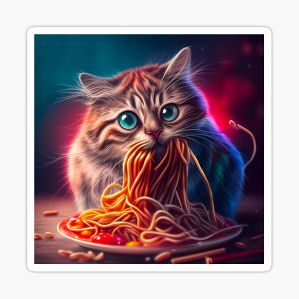 "Cat eating spaghetti a Spaghetti Cat" Sticker for Sale by ValleyDream ...
