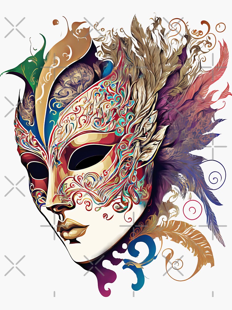"Armoured Feathered Venetian Centurion Mardi Gras Mask " Sticker for ...