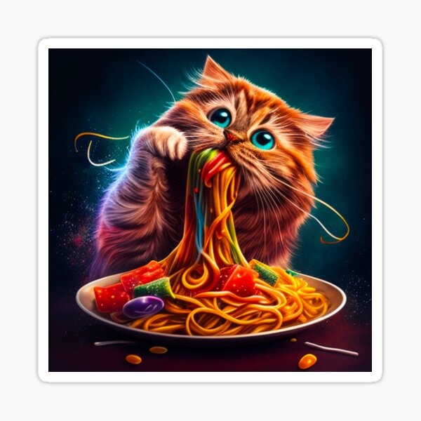 " Cat eating spaghetti a Spaghetti Cat" Sticker for Sale by ValleyDream ...