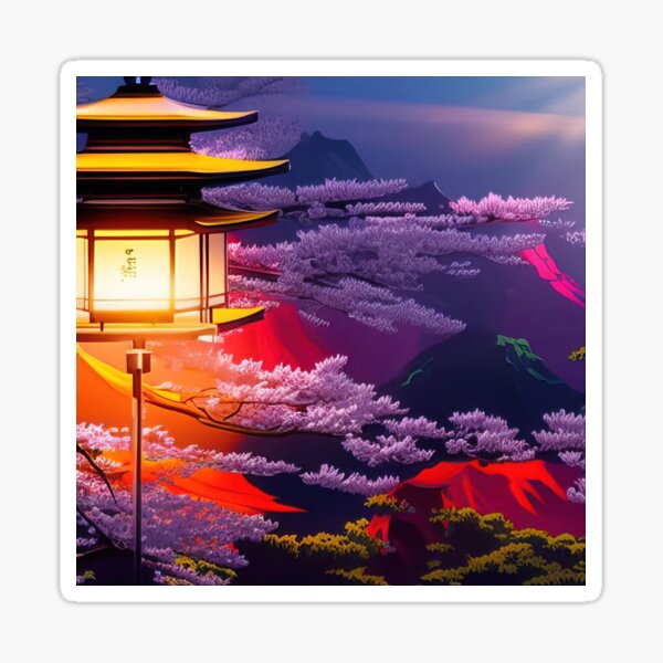 "Japanese lamp, japanese landscape design, japanese art" Sticker for ...