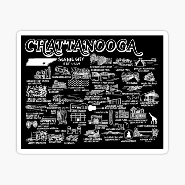 "Chattanooga Map Art" Sticker for Sale by fiberandgloss | Redbubble