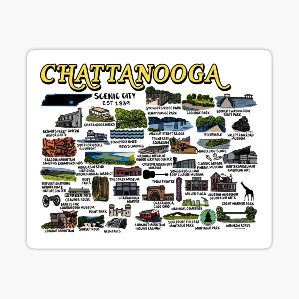 "Chattanooga Map Art" Sticker for Sale by fiberandgloss | Redbubble