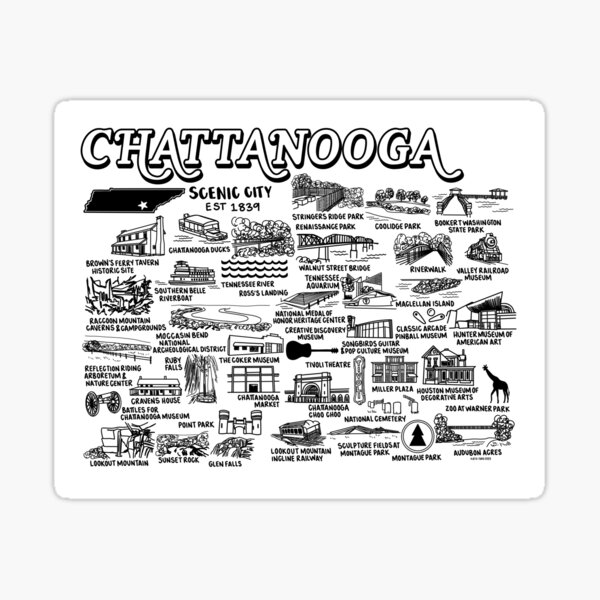 "Chattanooga Map Art" Sticker for Sale by fiberandgloss | Redbubble