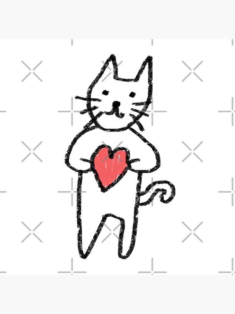"Cute Cat Love Heart Simple Hand Drawn Kids Doodle Minimalist ...