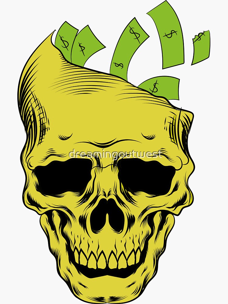 "Money on my mind skull" Sticker for Sale by dreamingoutwest | Redbubble