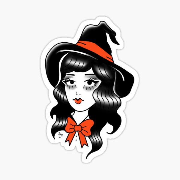 "Goth witch girl traditional tattoo style " Sticker for Sale by ...