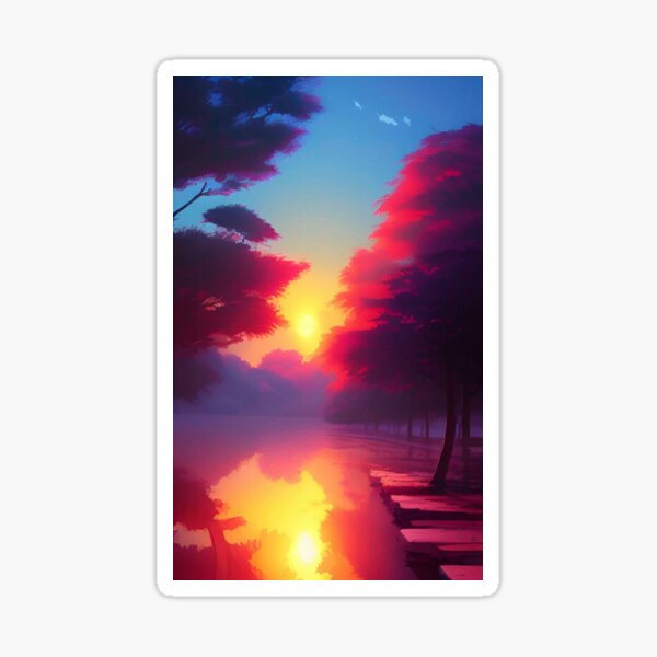 "Nature Landscape Watercolor Sunset Colorful Art of Nature" Sticker for ...