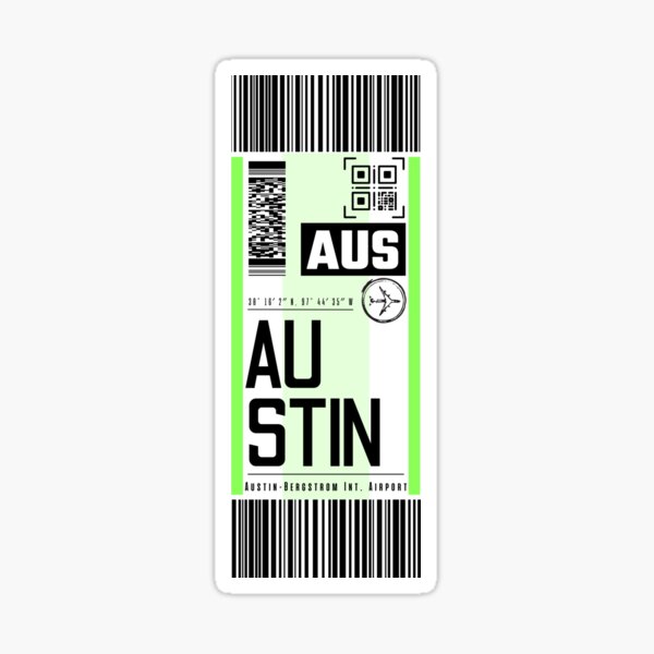 "AUSTIN AUS classic luggage tag flight stickers" Sticker for Sale by ...