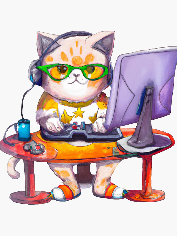 "Gaming cat-AI generated art" Sticker for Sale by Frostp | Redbubble