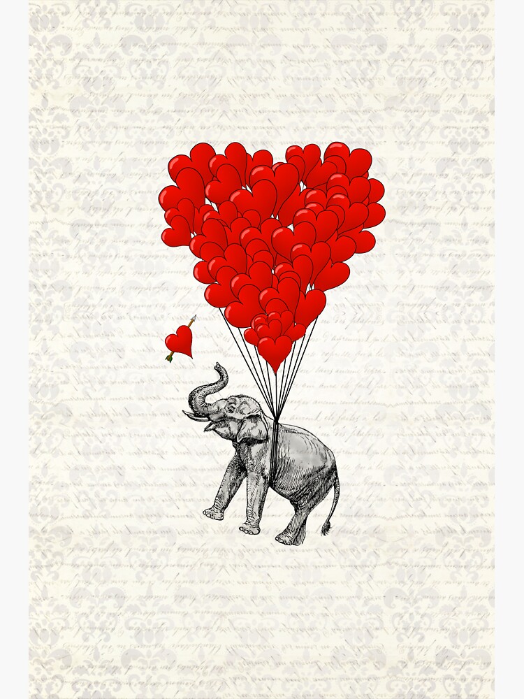 "Elephant and red love heart balloons" Sticker for Sale by ...